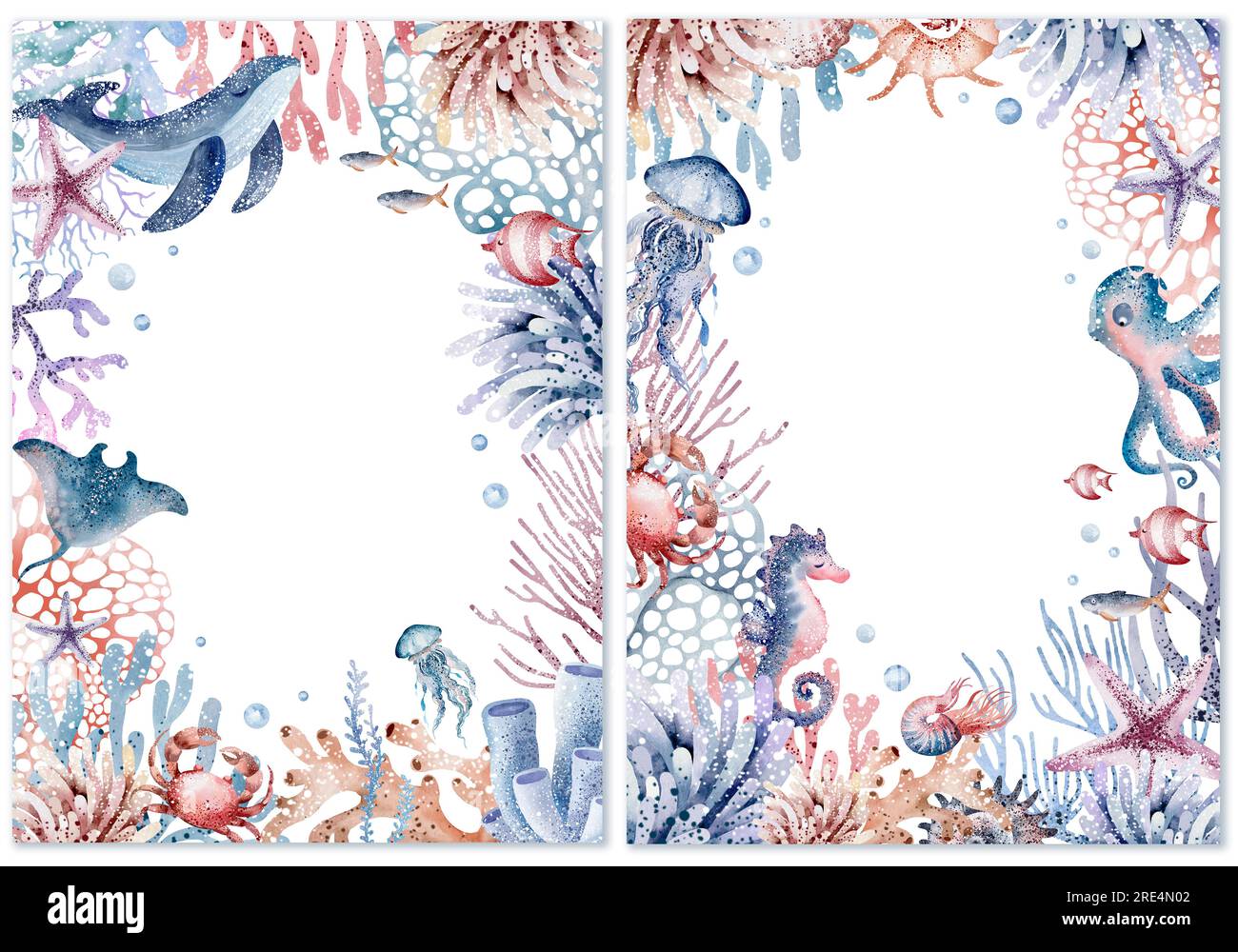 Set of cute postcards with sea animals. Collection of postcards with ...