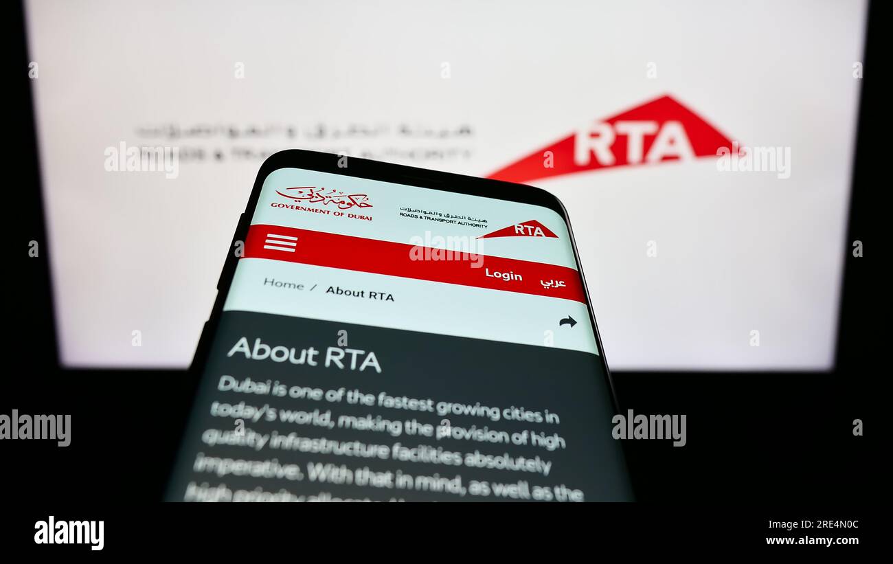 Smartphone with webpage of Emirati Roads and Transport Authority (RTA ...