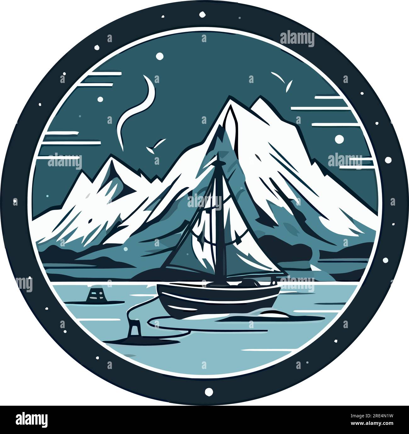 Sailing yacht silhouette against mountain range over white Stock Vector ...