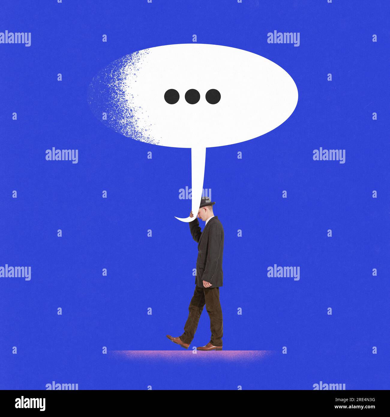 Contemporary art collage with drawings. Upset businessman goes with ...