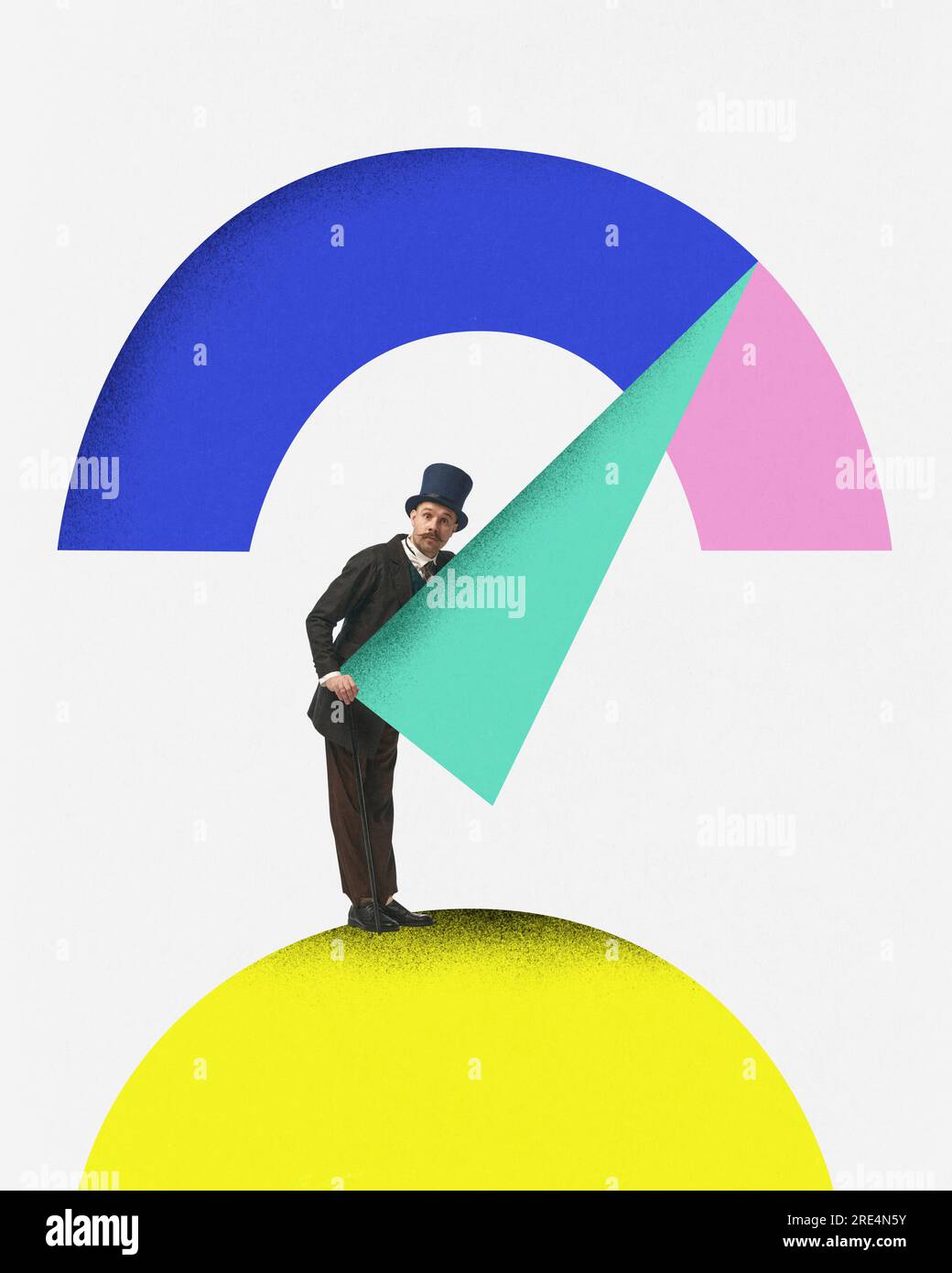 Modern abstract collage. Men in suits holds arrow of drawn speedometr ...