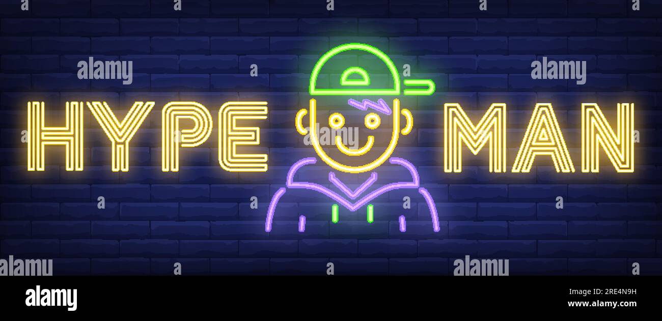 Hype man neon text with young guy Stock Vector Image & Art - Alamy