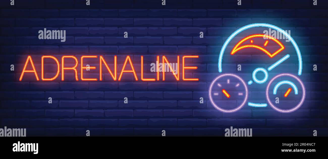 Adrenaline neon sign. Car dashboard on brick background Stock Vector ...