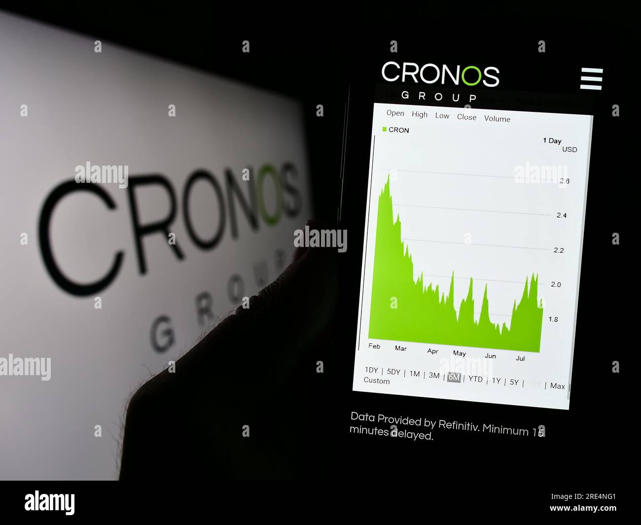 Person holding cellphone with website of Canadian cannabis company ...