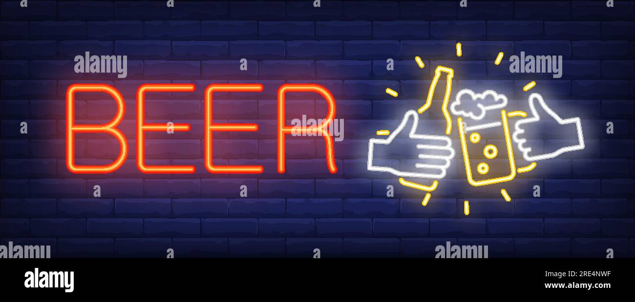 Beer cup and bottle neon sign Stock Vector Image & Art - Alamy