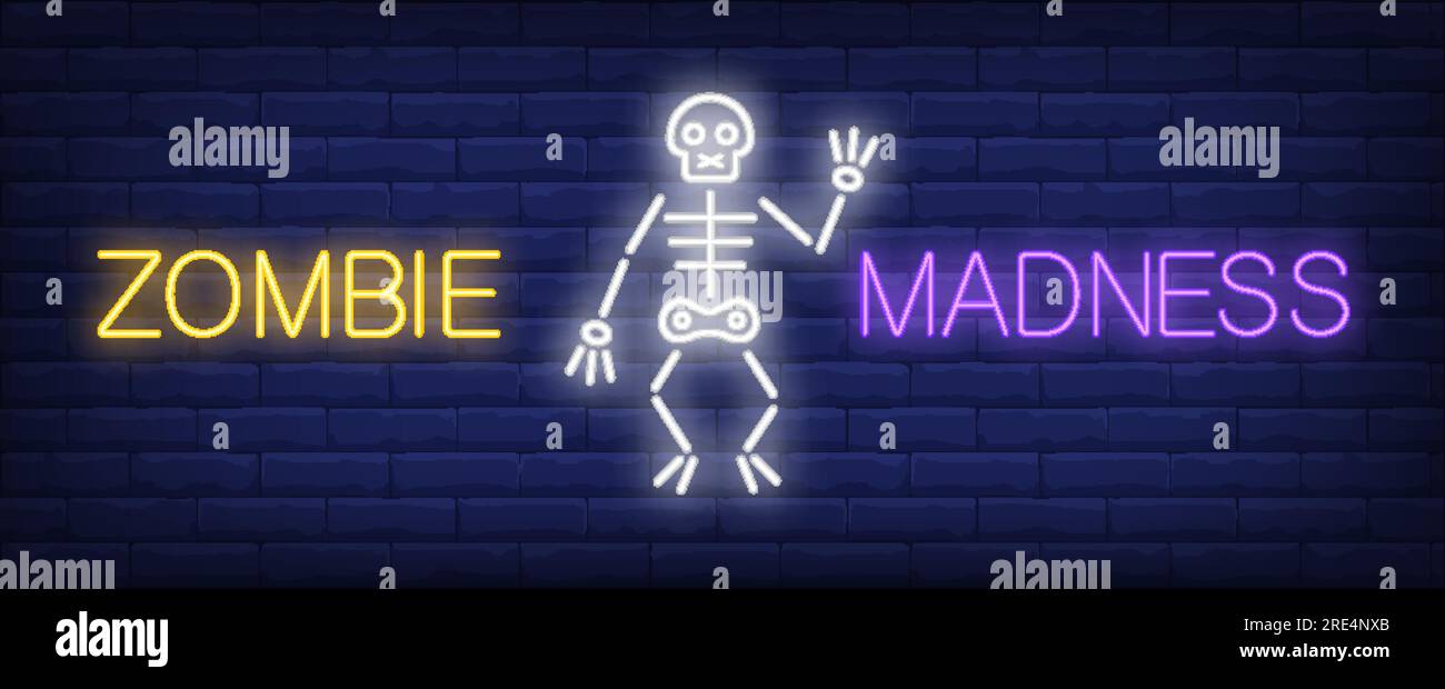 Zombie madness neon text with skeleton Stock Vector Image & Art - Alamy