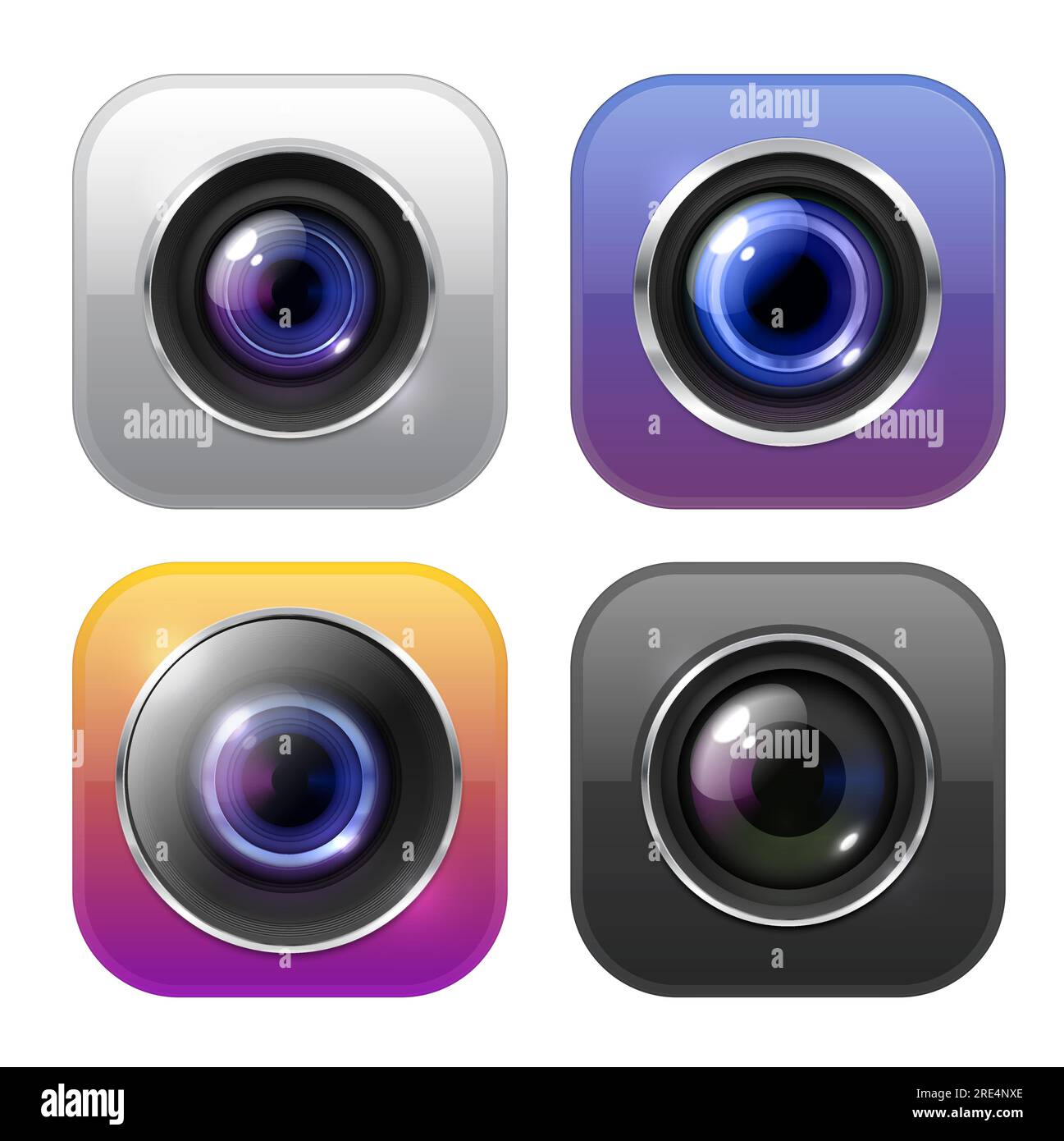Photo and video camera icons, isolated vector digital signs, buttons ...