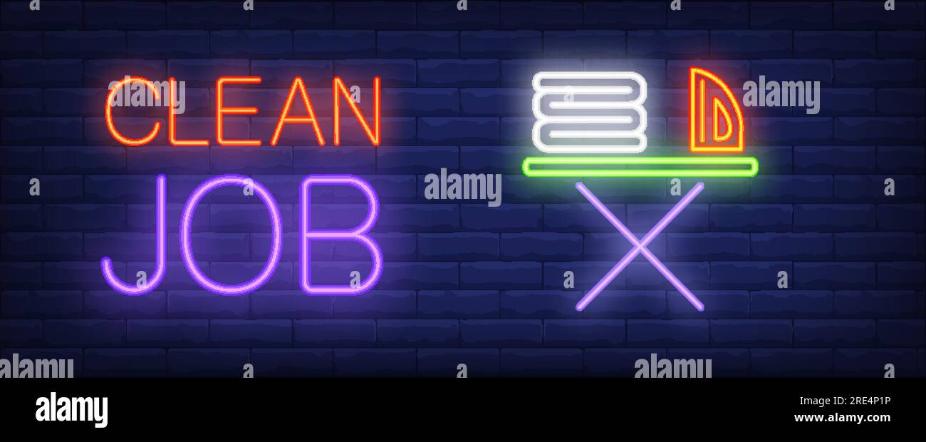 Clean job neon sign. Ironing board with linen Stock Vector Image & Art ...