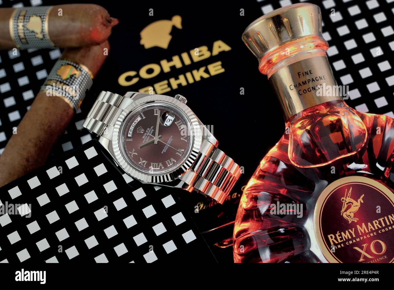 Rolex Day-Date 218239 presented with Cohiba Behike 56 cigars and Remy ...