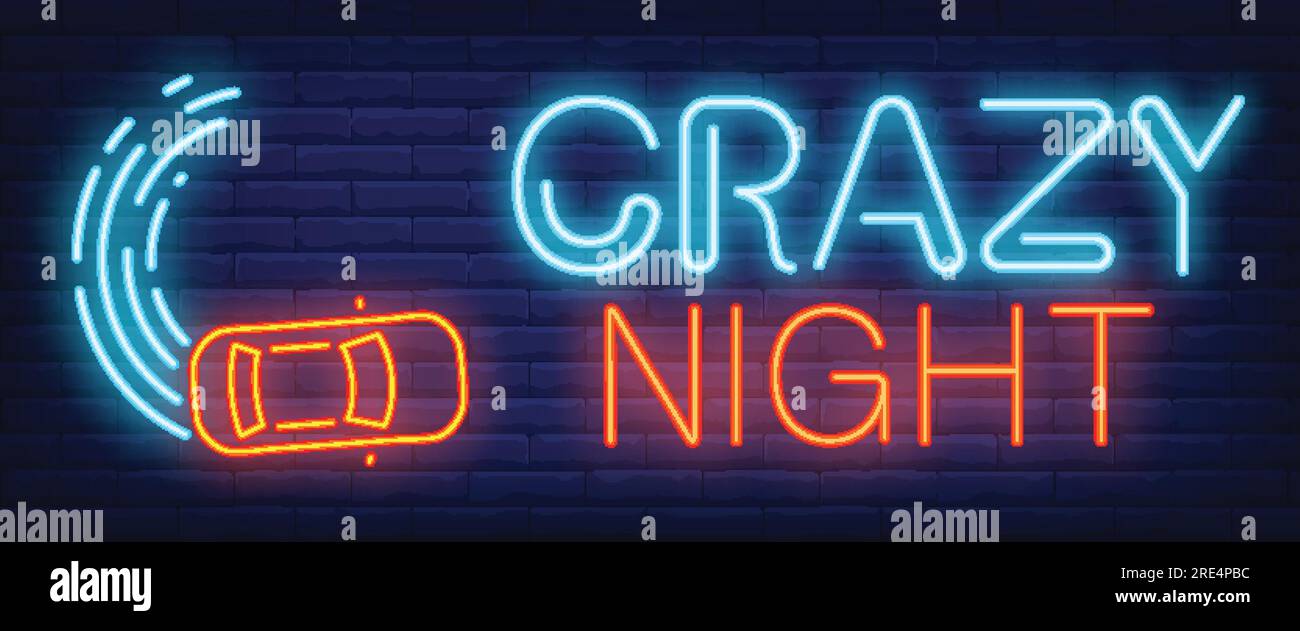 Crazy night neon sign. Top view of drifting car Stock Vector Image ...