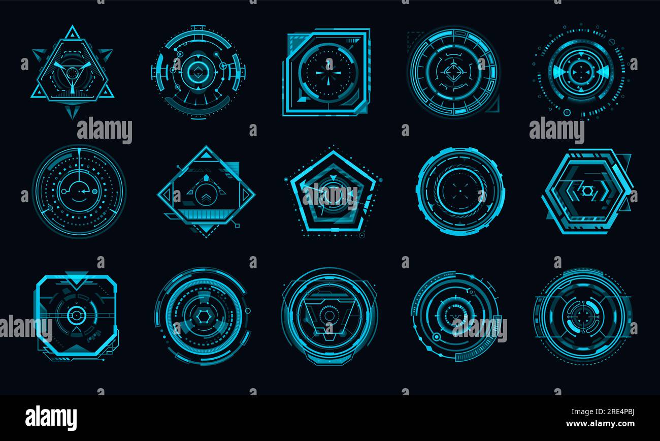 HUD aim control target panel and compass frame. Future military plane or Sci Fi spaceship pilot ...