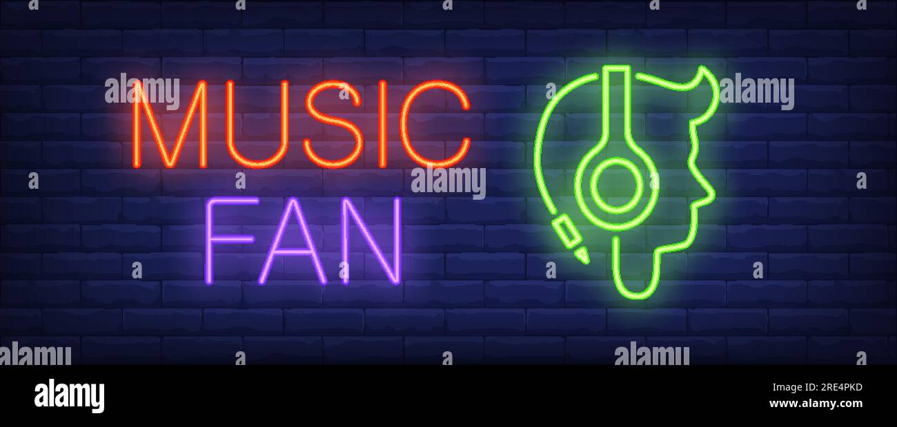 Music fan neon sign. Man in headphones Stock Vector Image & Art - Alamy