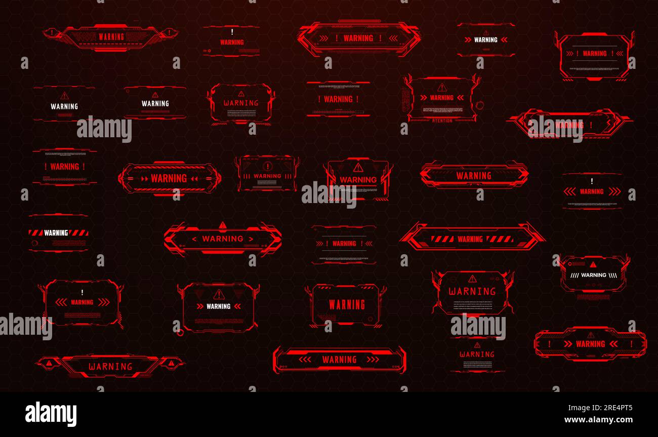 HUD danger and warning red interface frames, vector game ui. Futuristic ...