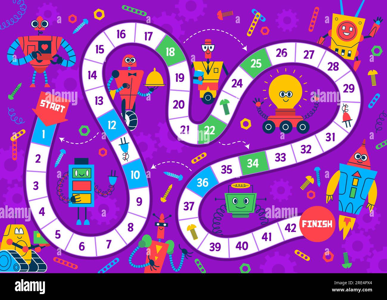 Kids board arcade game of cartoon robots and droids characters. Kids ...