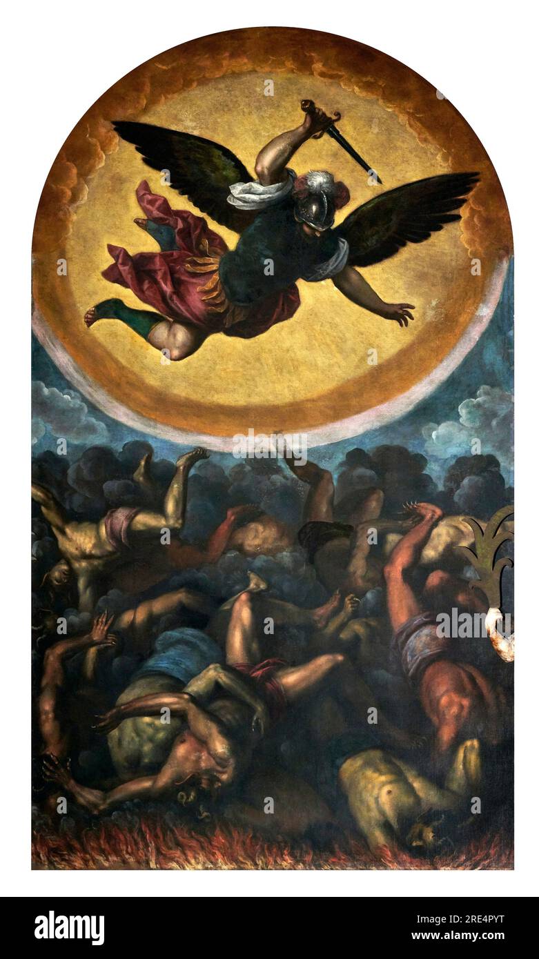 S. Michele Arcangelo scaccia gli angeli ribelli dal Paradso - olio su ...