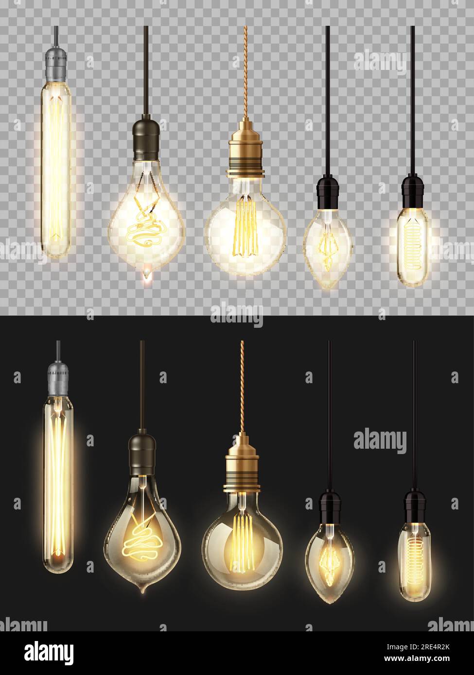 Glowing lamps, vector filament bulbs. Retro edison, incandescent ...