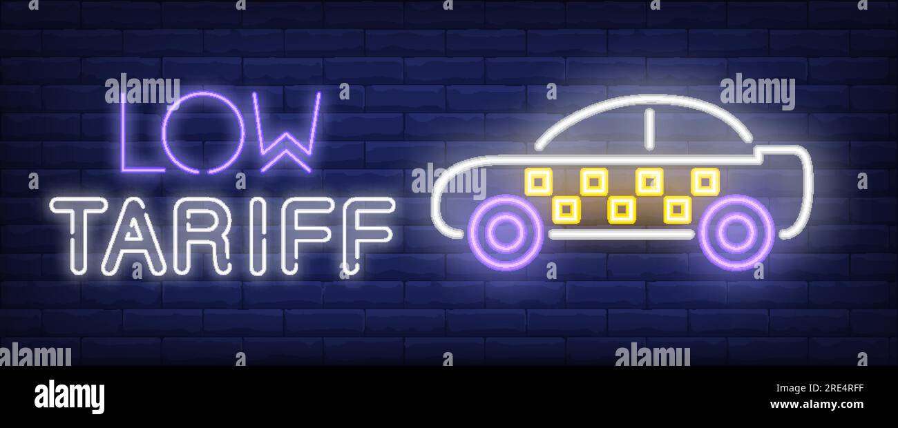Low tariff neon text with taxi cab Stock Vector Image & Art - Alamy