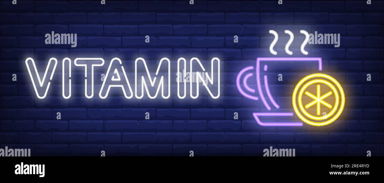 Vitamin neon sign. Tea cup with lemon Stock Vector Image & Art - Alamy