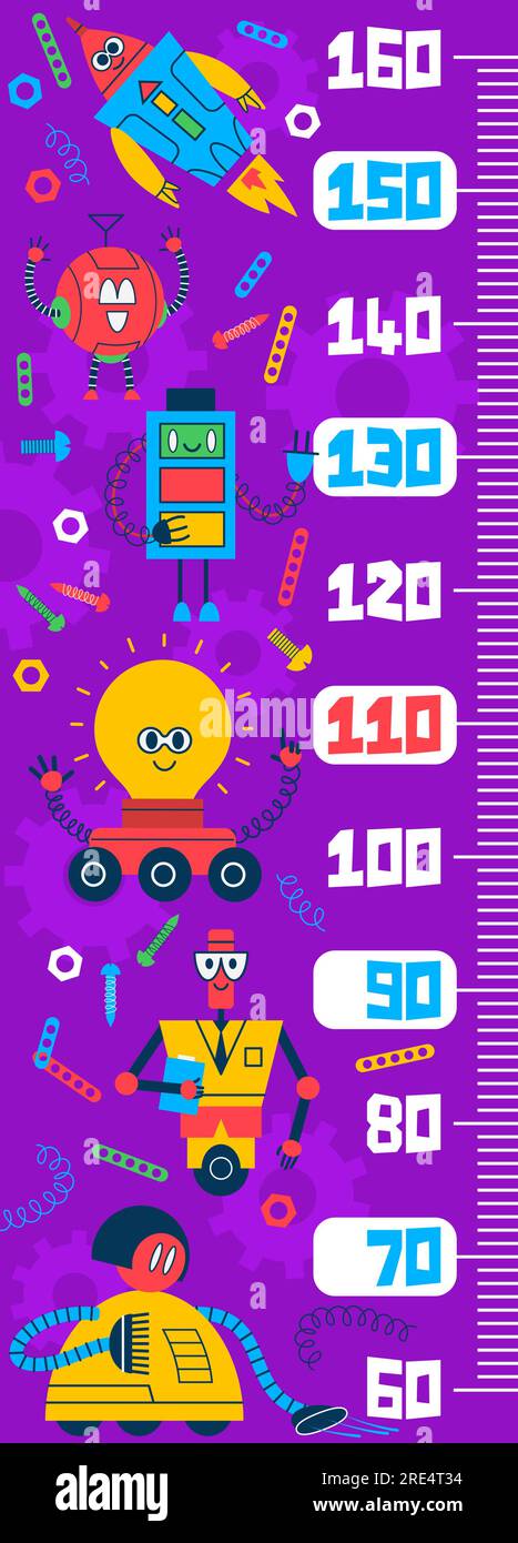 Kids height chart ruler, cartoon robot and droid characters growth ...