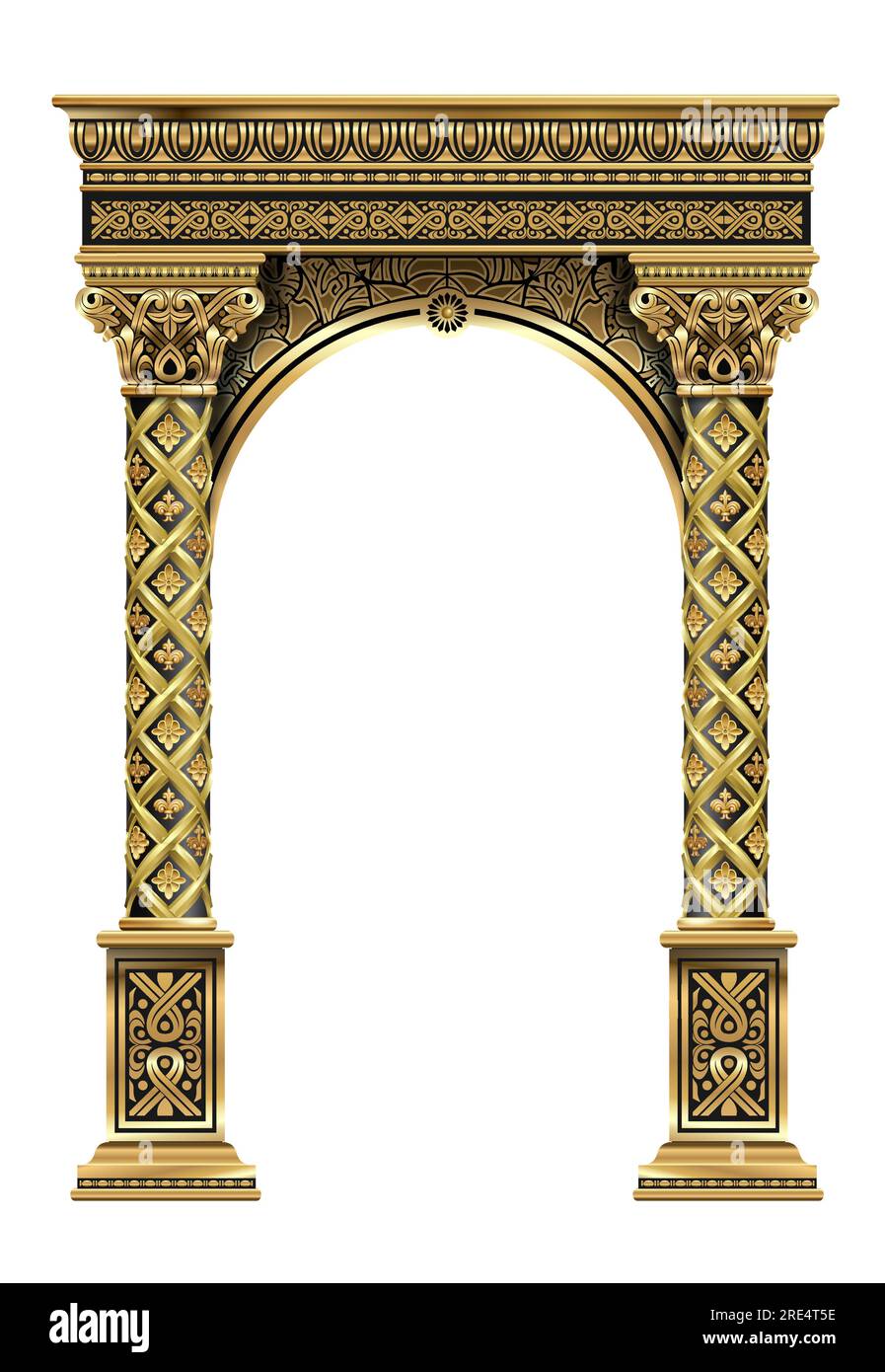 Golden luxury classic arch with columns. The portal in Baroque style ...