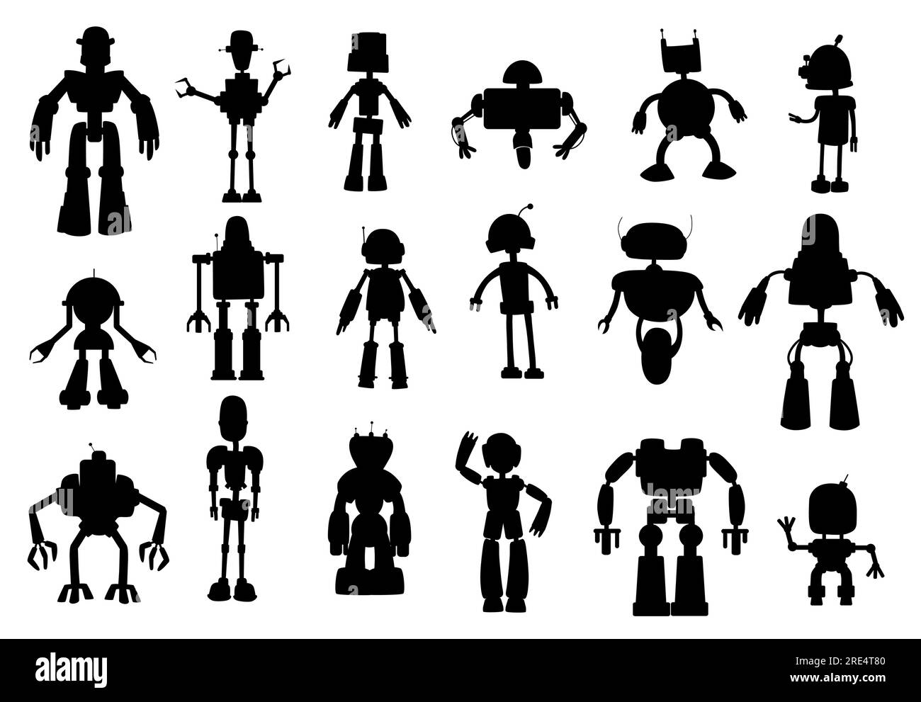 Robots and droids silhouettes, black vector cyborgs. Artificial ...