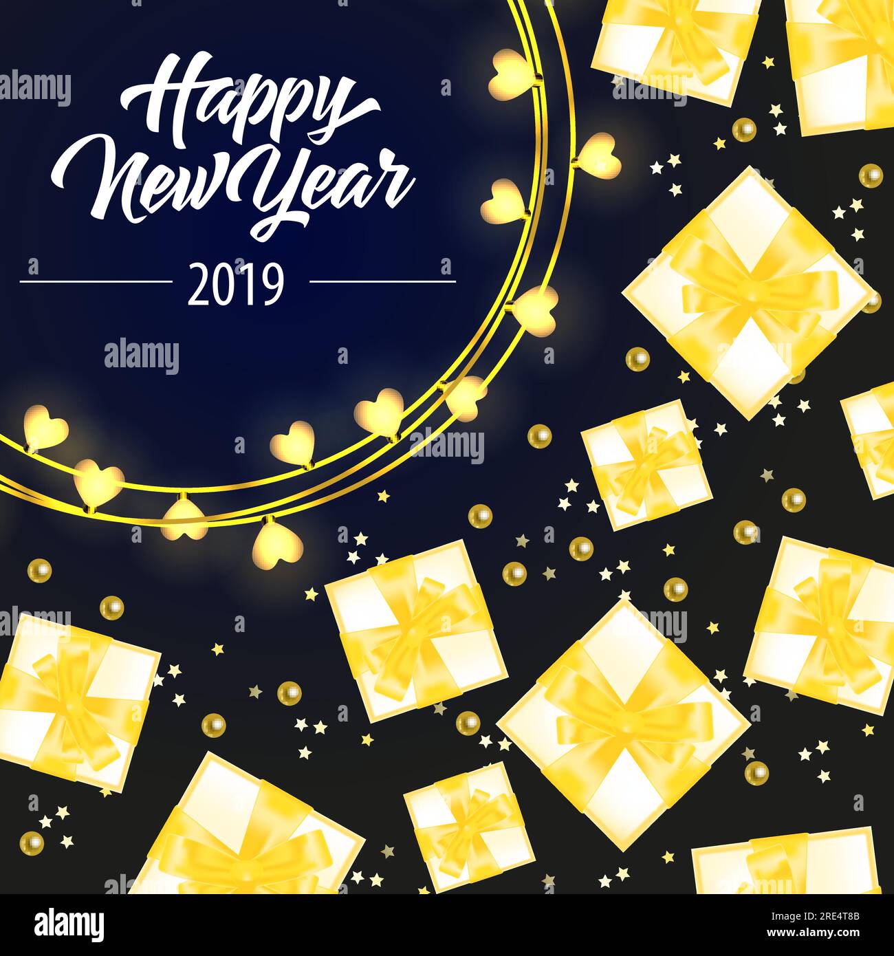 Happy New Year lettering with yellow gift boxes Stock Vector Image ...