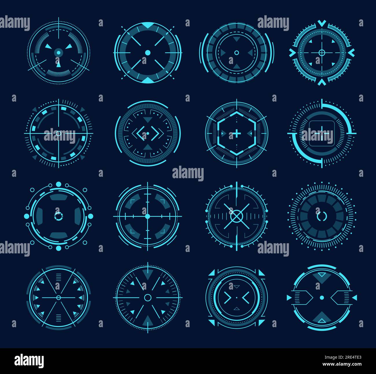HUD aim target, military crosshair, sniper scope of futuristic game ui. Vector circles with ...