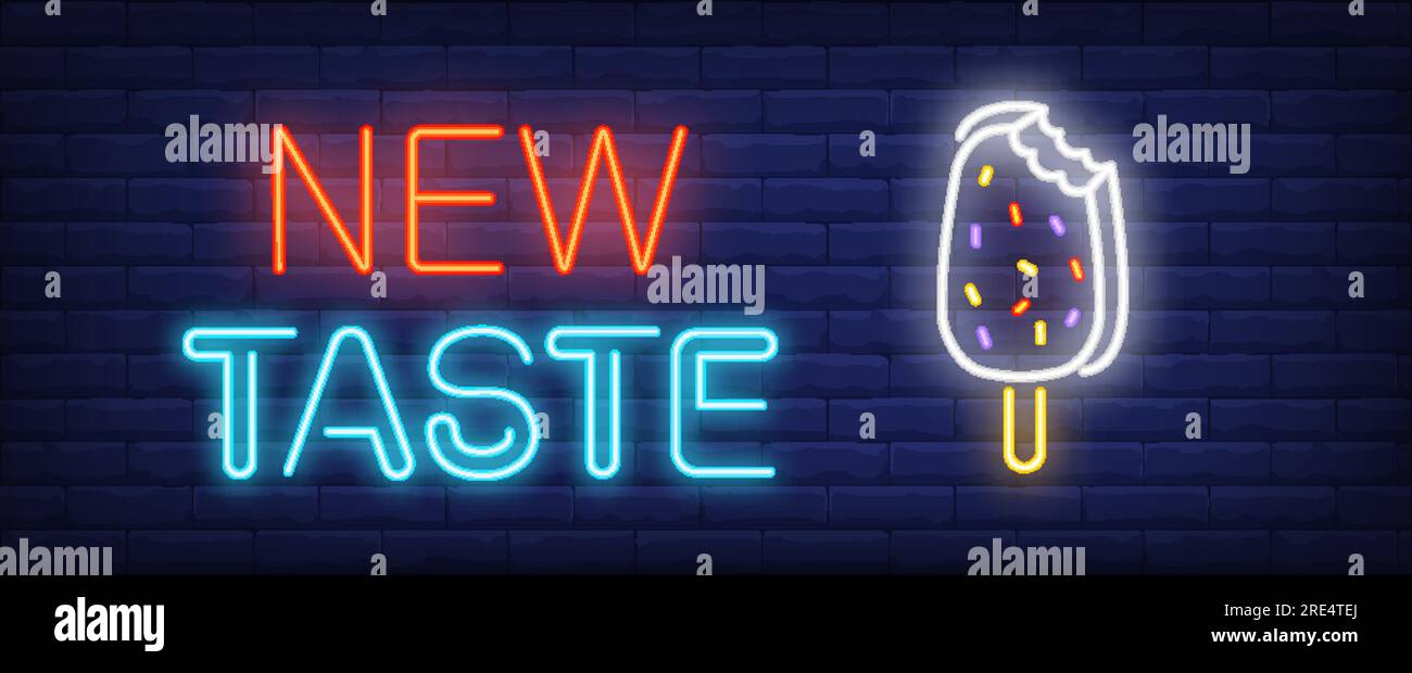 New taste neon text and bitten ice-cream bar Stock Vector Image & Art ...