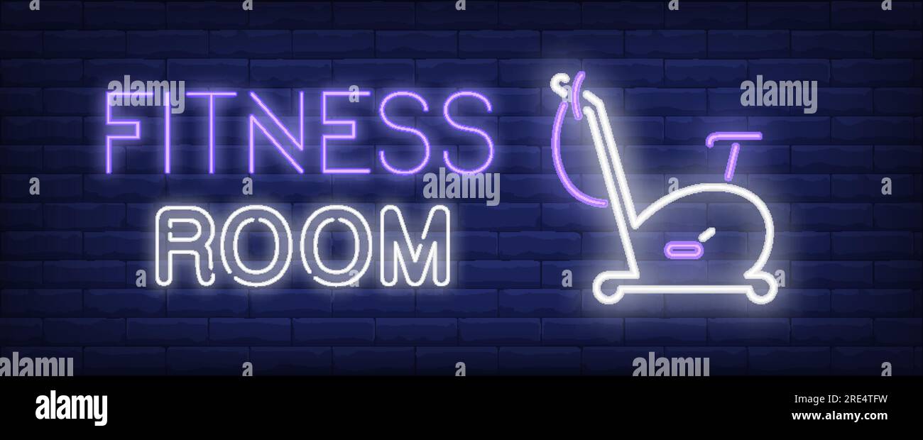 Fitness room neon text with exercise bike Stock Vector Image & Art - Alamy