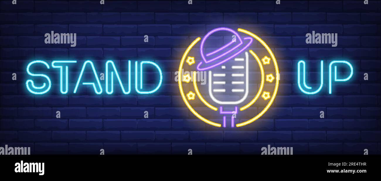 Stand up neon text with microphone and hat Stock Vector Image & Art - Alamy