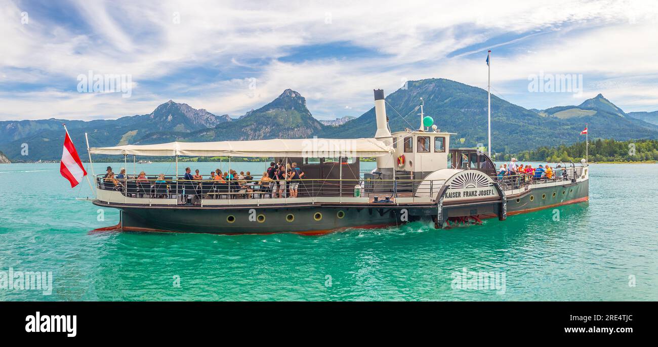historic cruise ship on the lake, Wolfgangsee, Alps, Austria Stock ...