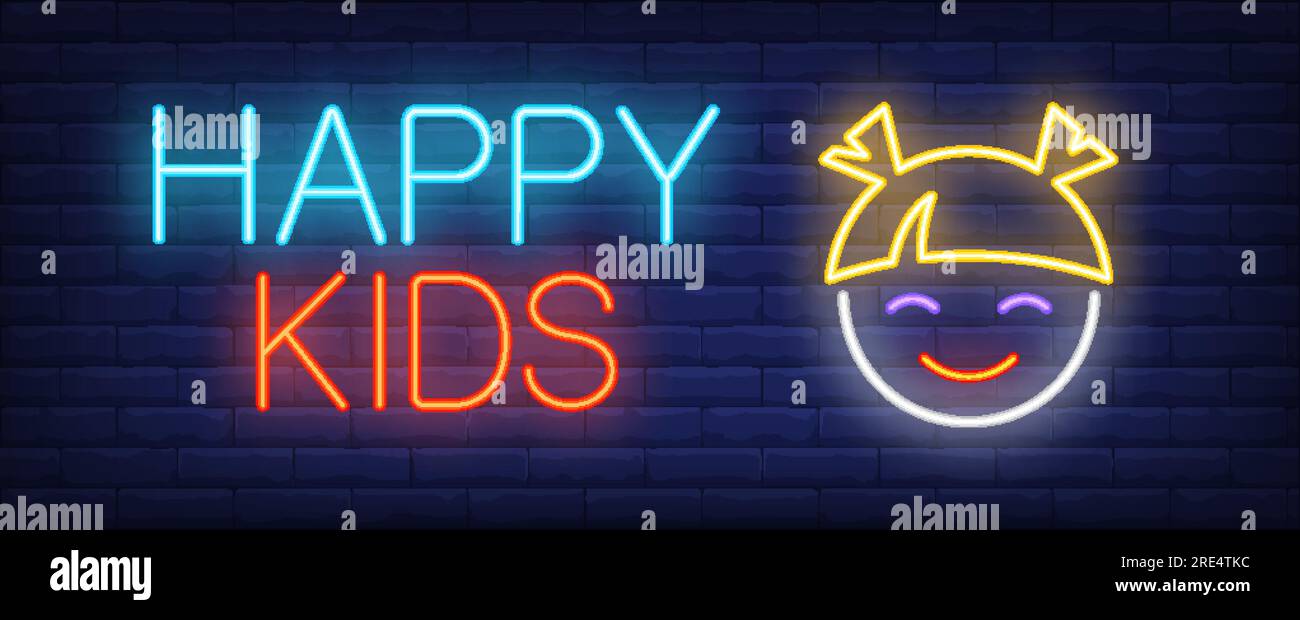 Happy kids neon sign Stock Vector Image & Art - Alamy