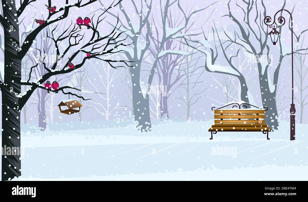 Winter landscape with snowy park vector illustration Stock Vector Image ...