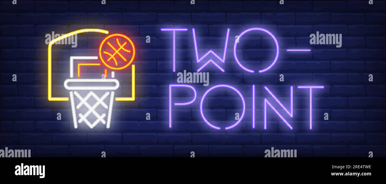 Two-point neon text and basketball flying into hoop Stock Vector Image ...