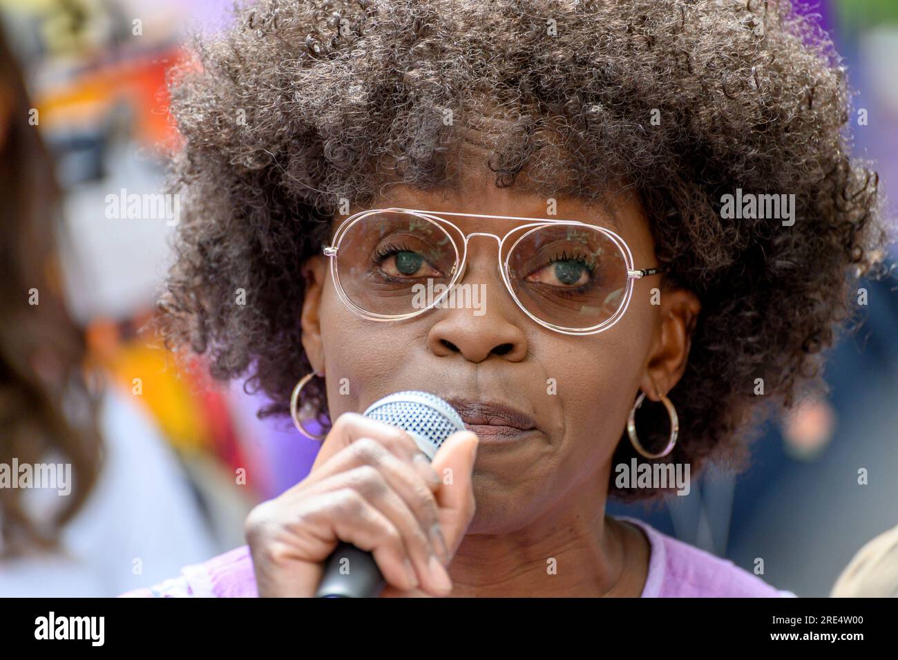 Rakie Ayola (Welsh actress) speaking at an EQUITY event in Leicester ...