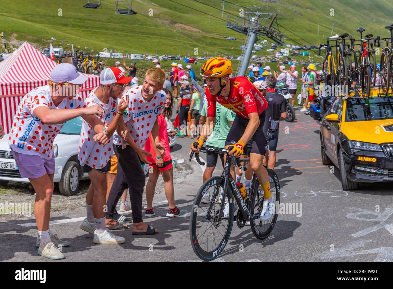 Col du Tourmalet, France - July 06 2023: Jonas Abrahamsen climbig the ...