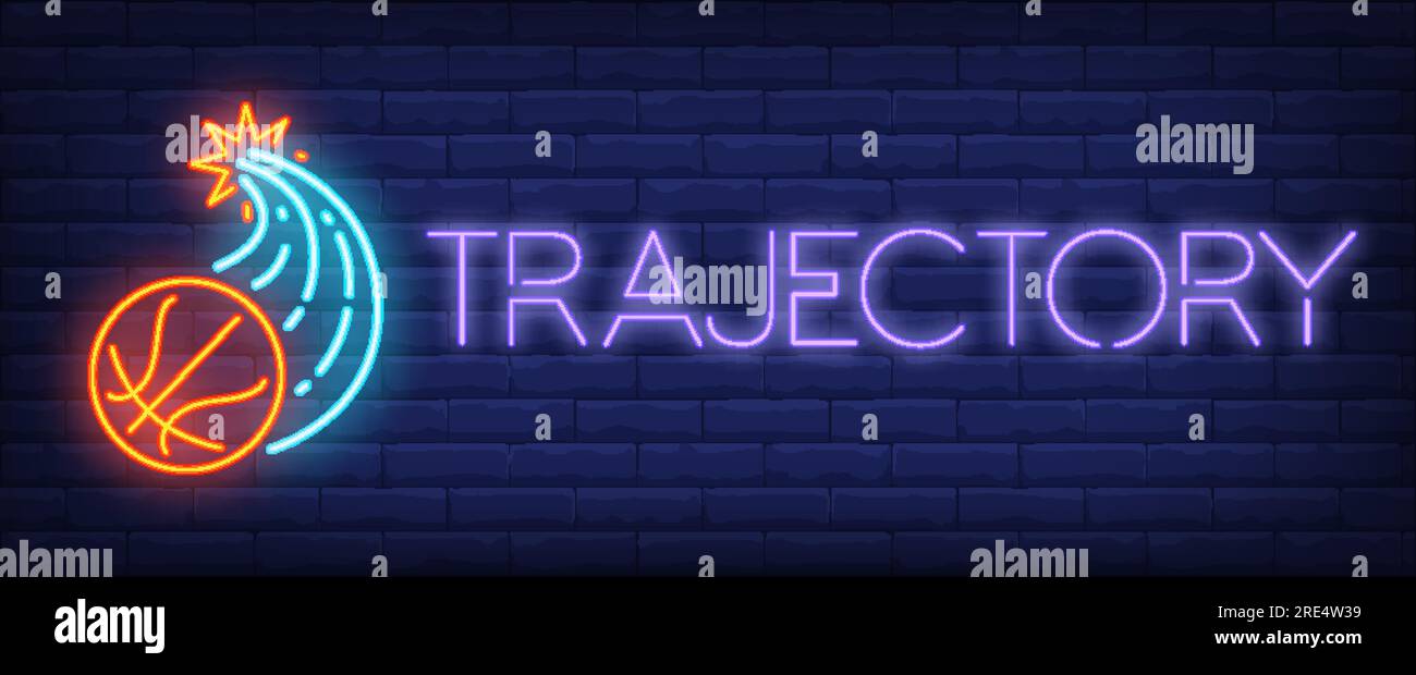 Trajectory neon text and basketball breaking through wall Stock Vector ...