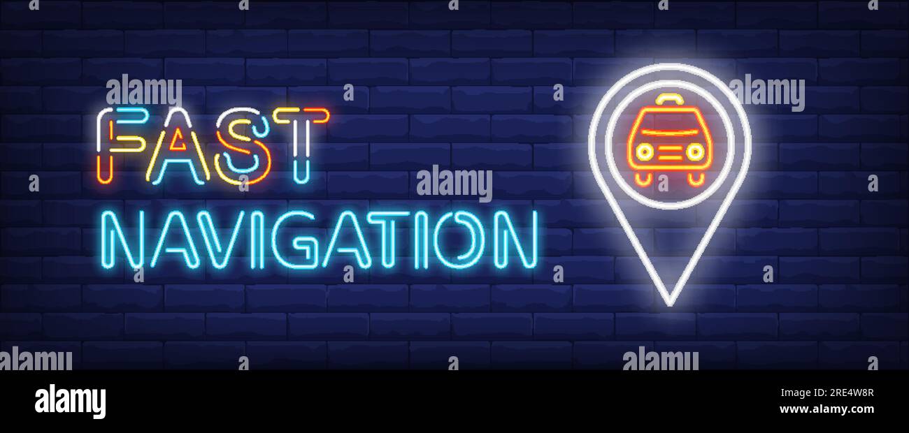 Fast navigation neon text and gps pointer Stock Vector Image & Art - Alamy