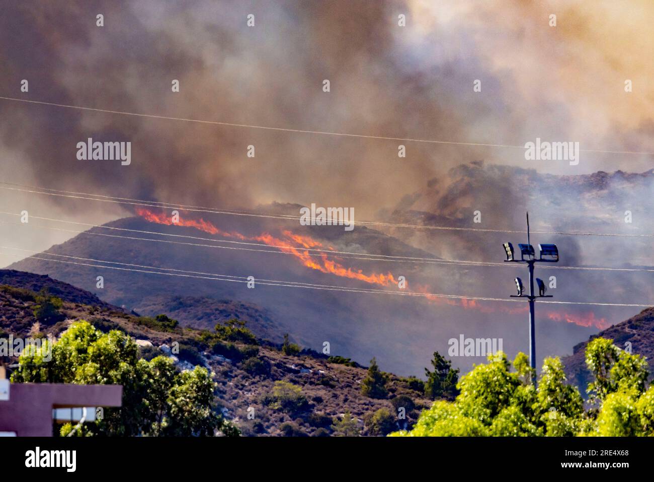 Gennadi, Greece. 25th July, 2023. At noon, a new forest fire broke out ...