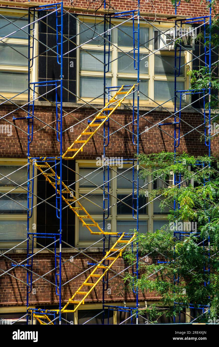 Escher-like scaffolding under construction outside of a school in the ...