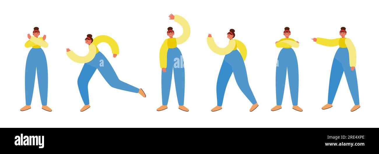 Set of female in 6 different standing poses, distorted proportions ...