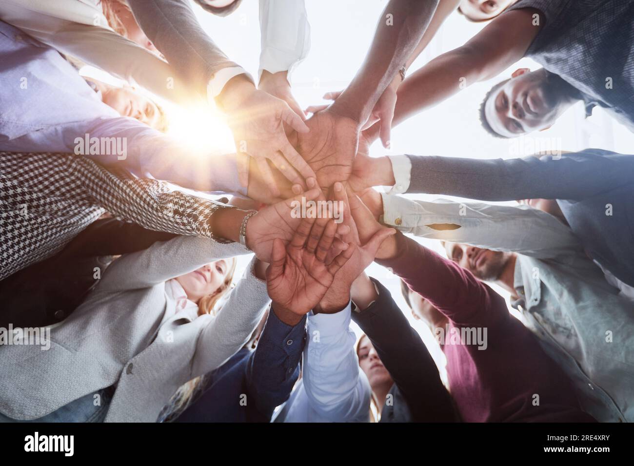 Many hands together, group of joining hands Stock Photo - Alamy