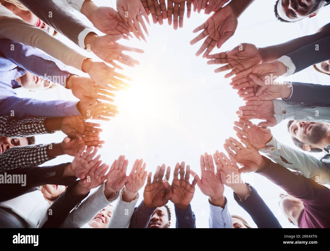 People of different ethnicities uniting to cooperate together Stock ...