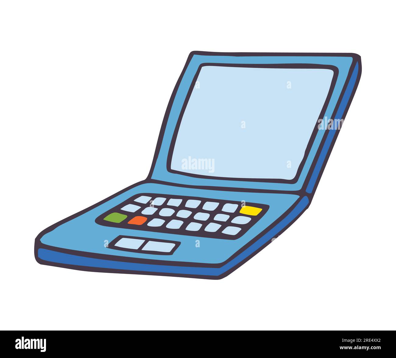 Doodle open laptop icon. Colorful hand drawn computer symbol isolated ...