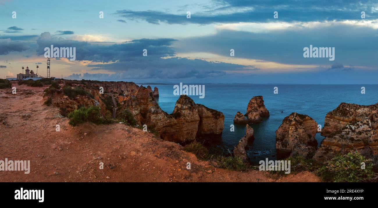 Lagos lighthouse on the Ponta da Piedade headland (Algarve, Portugal ...