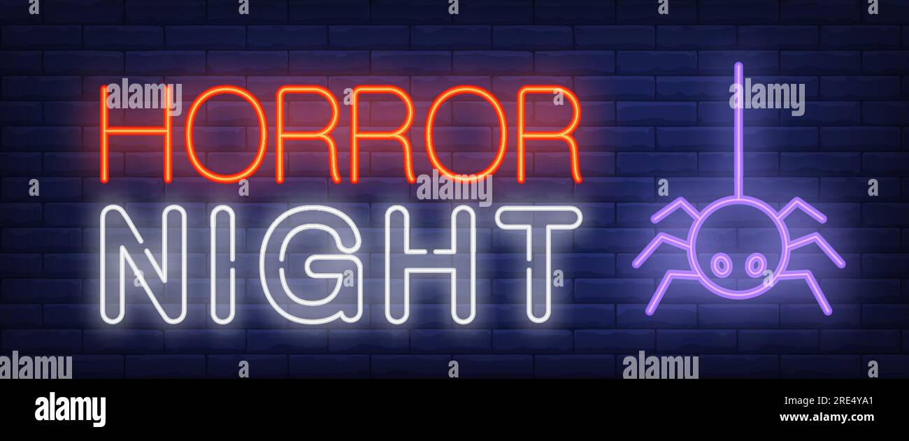 Horror night neon sign Stock Vector Image & Art - Alamy