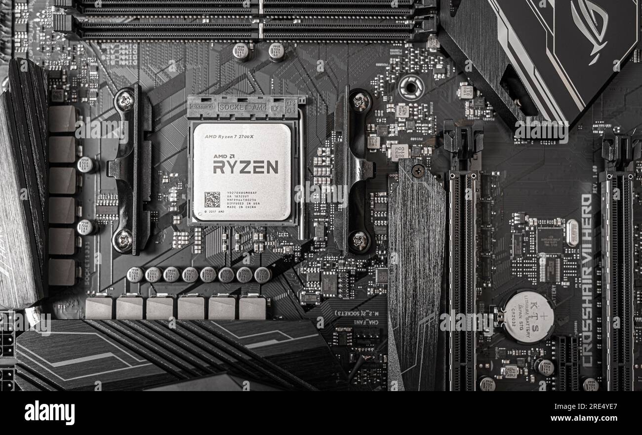 Box of motherboard Asus Rog Crosshair vii Hero on white background ...