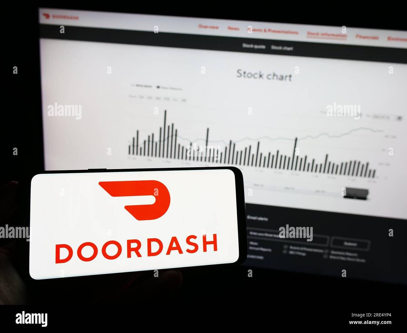 Person holding mobile phone with logo of American food delivery company ...