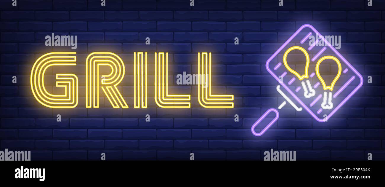 Grill neon sign Stock Vector Image & Art - Alamy