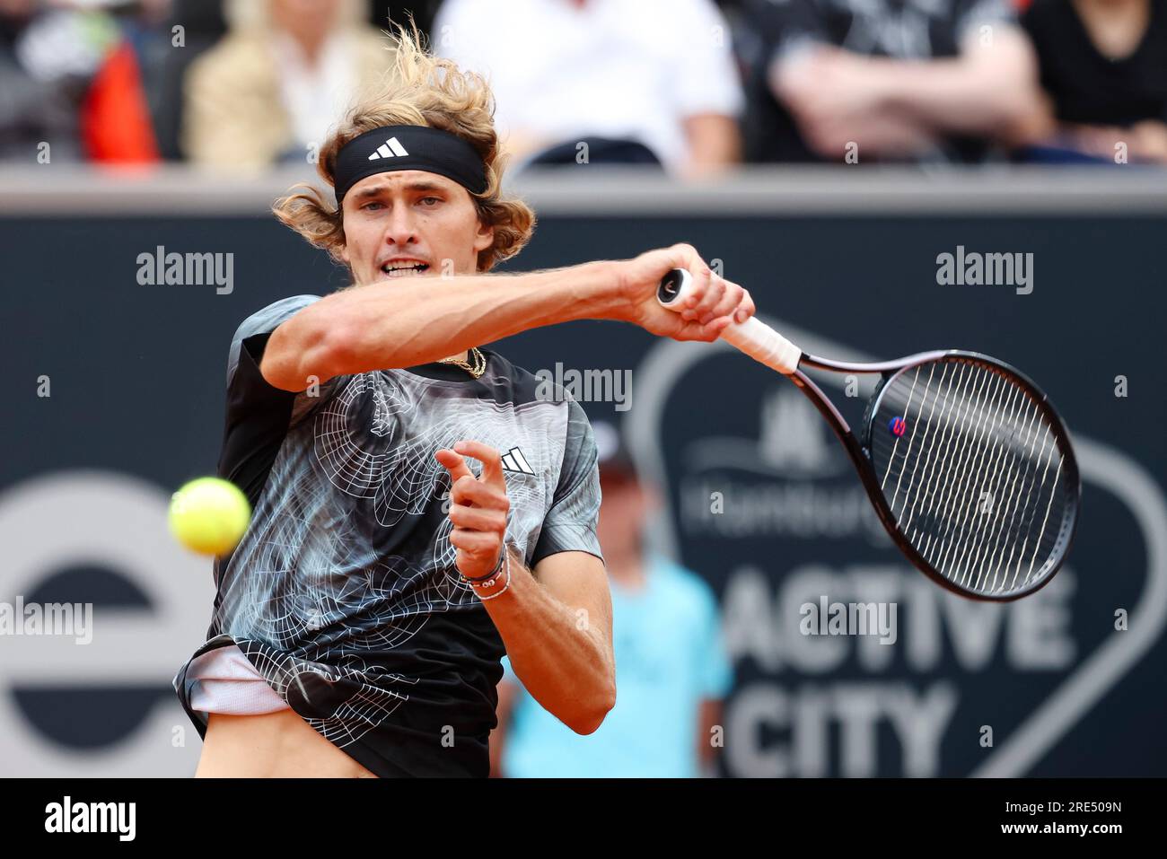 Germany's Alexander Zverev returns the ball to Slovakia's Alex Molcan during their first round ...